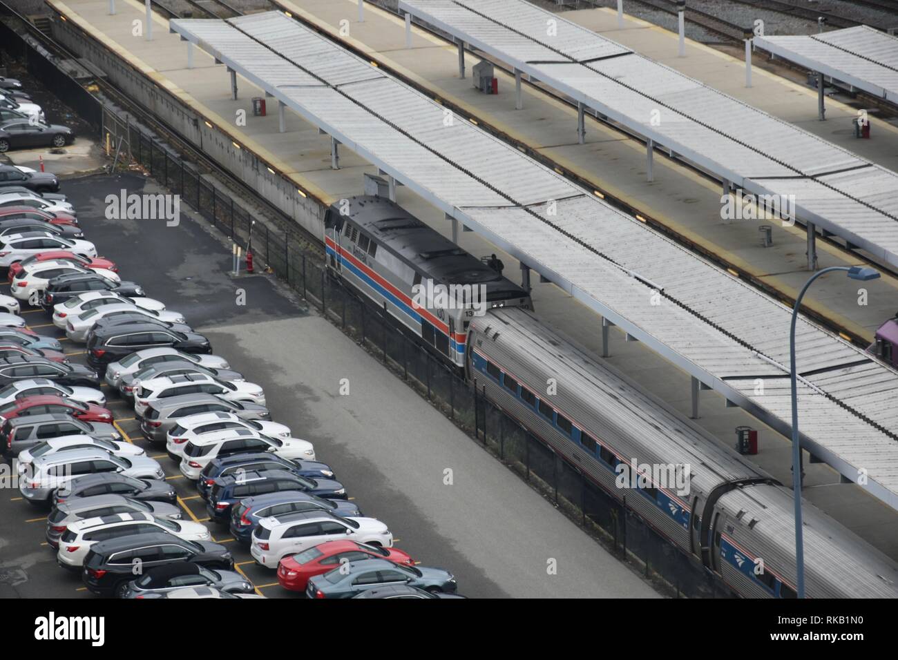 Amtrak and MBTA trains at the terminals of Boston's North Station as ...