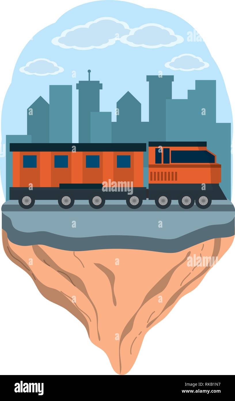transportation concept train in front city landscape cartoon vector ...