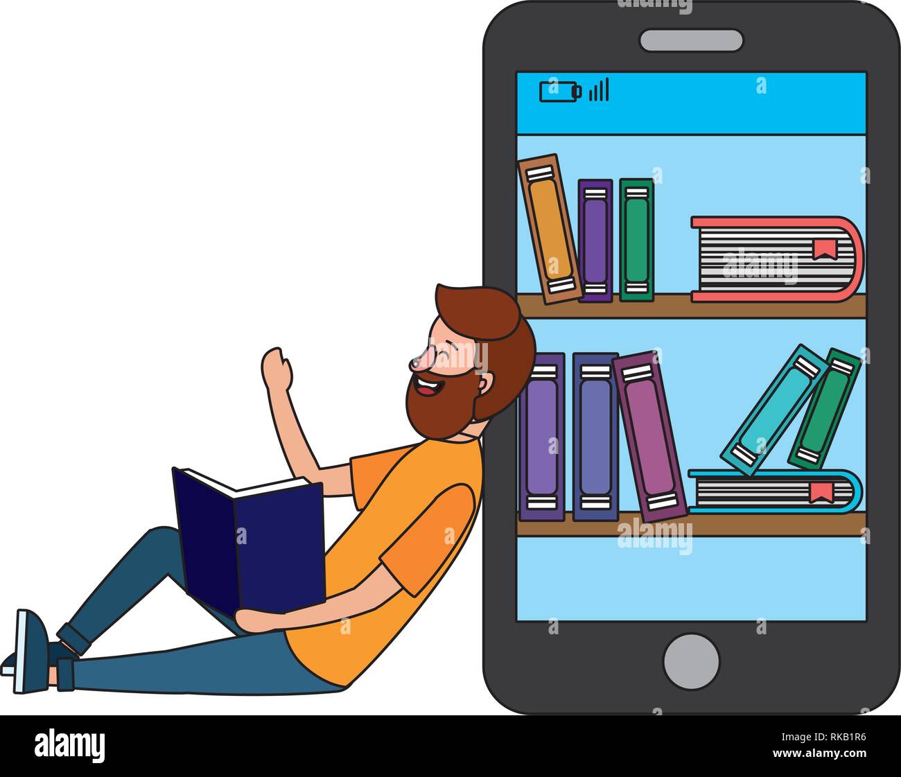 online education man with smartphone cartoon vector illustration ...