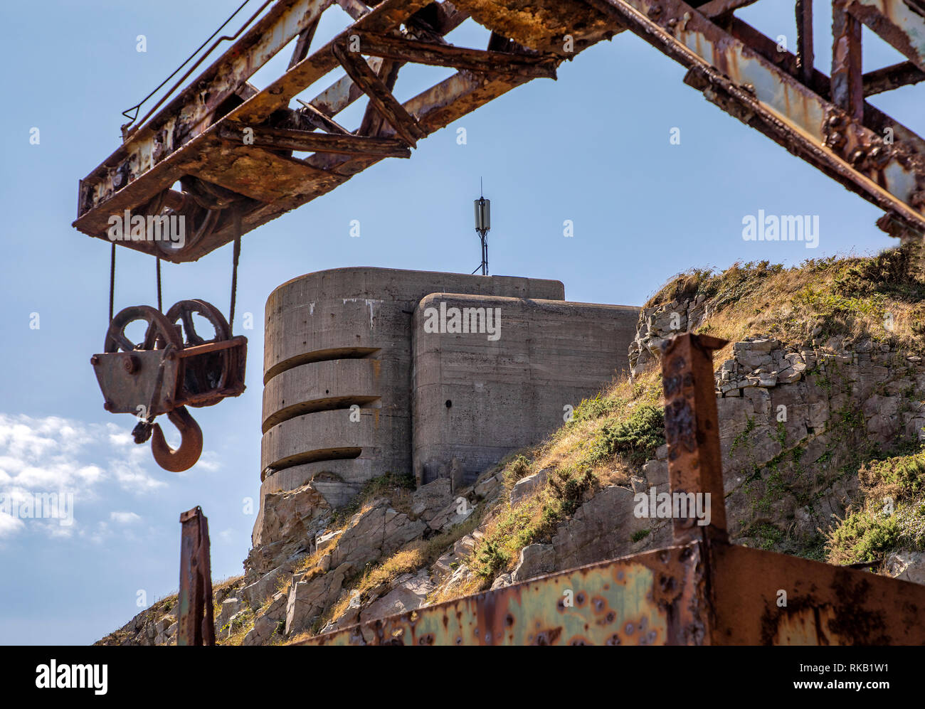 The old rail-track crane used to load stone from Mannez Quarry with the ...