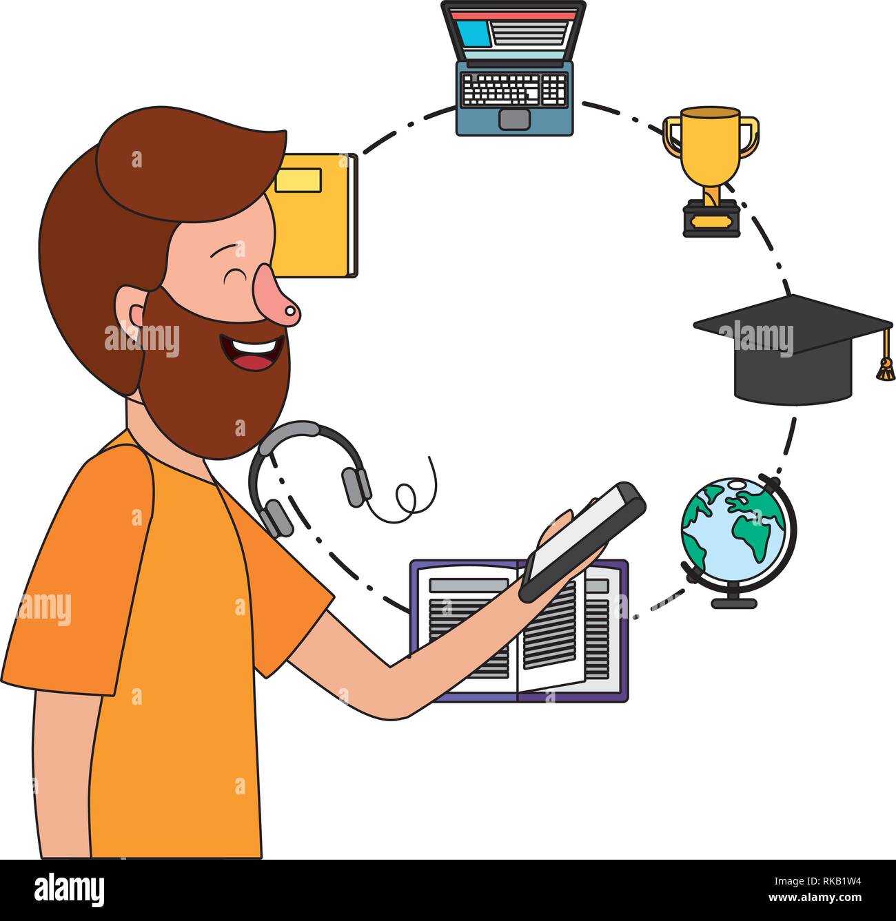 online education man with smartphone cartoon vector illustration ...