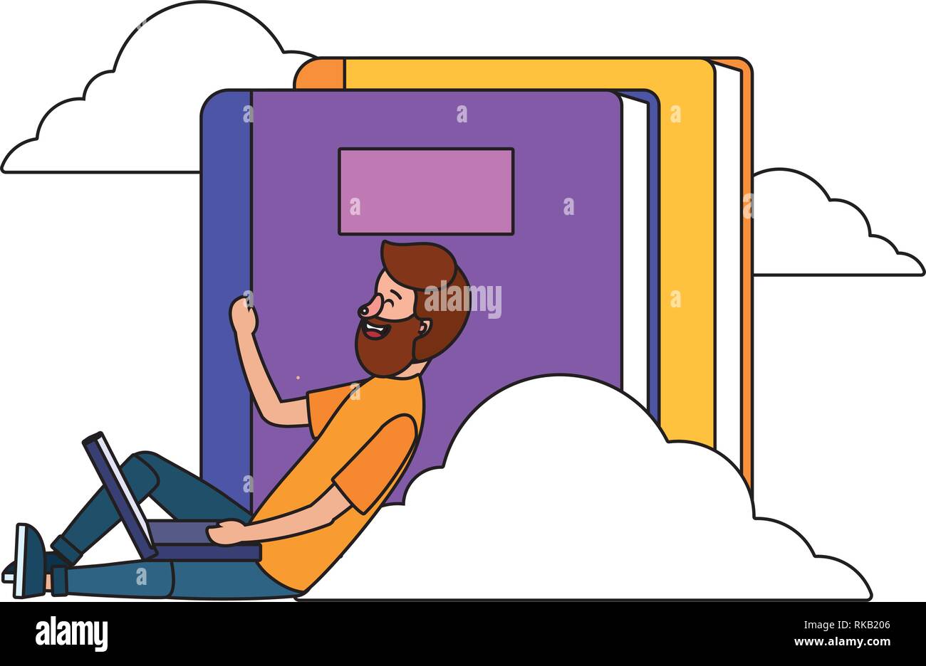 online education man with laptop cartoon vector illustration graphic ...