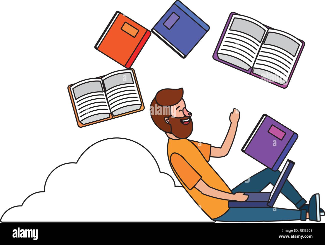 online education man with laptop cartoon vector illustration graphic ...