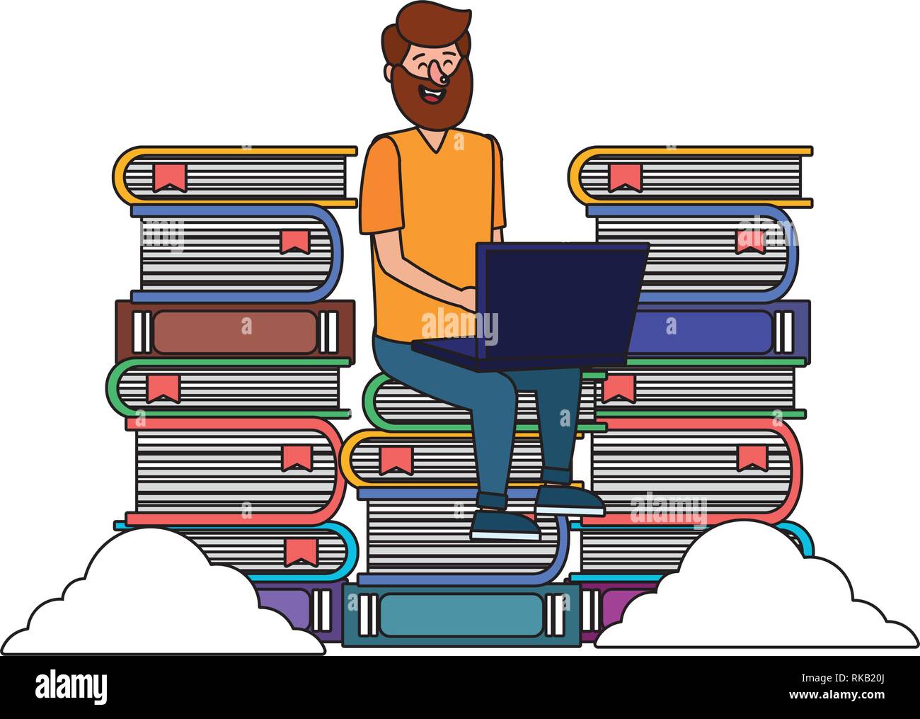 online education man with laptop cartoon vector illustration graphic ...