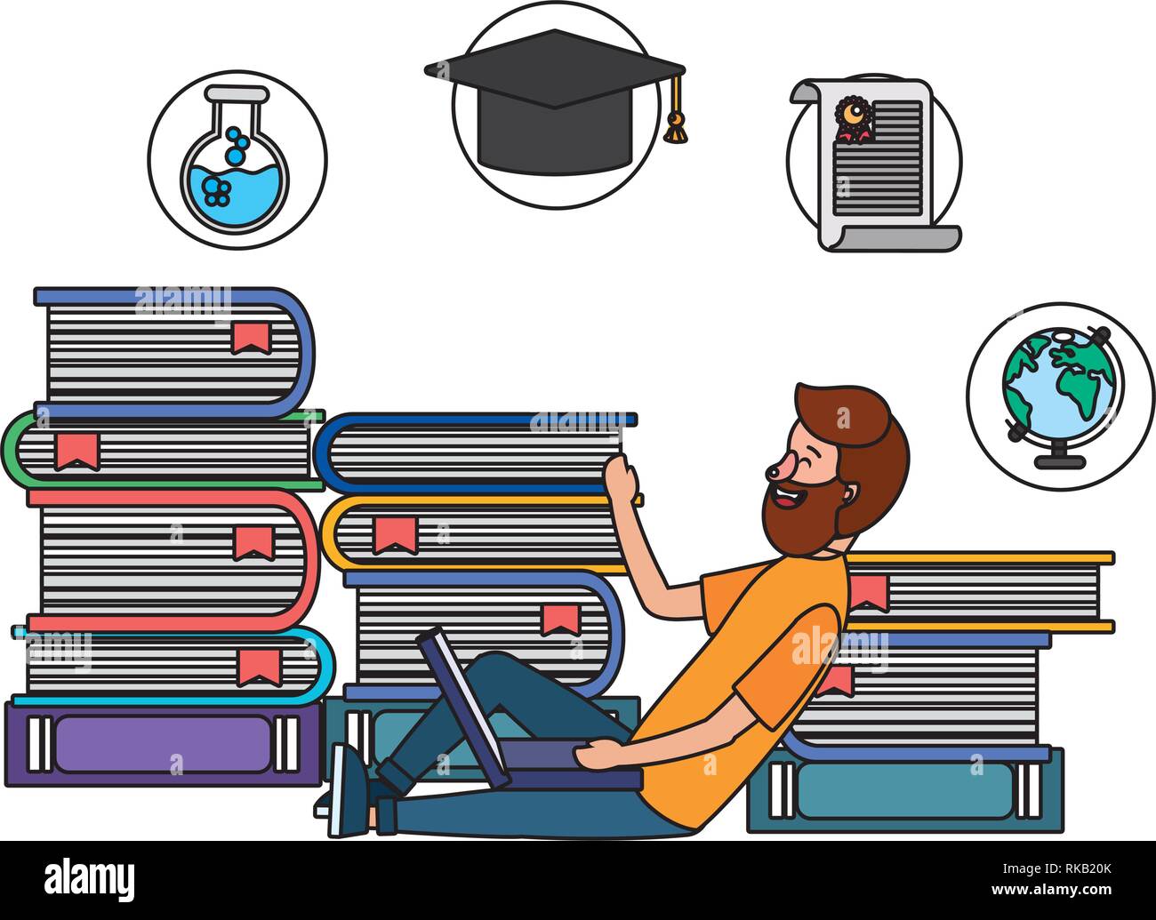 online education man with laptop cartoon vector illustration graphic ...