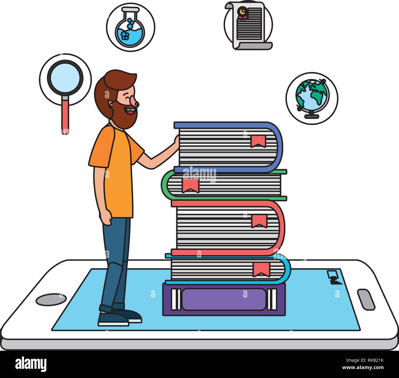 online education man with smartphone cartoon vector illustration ...