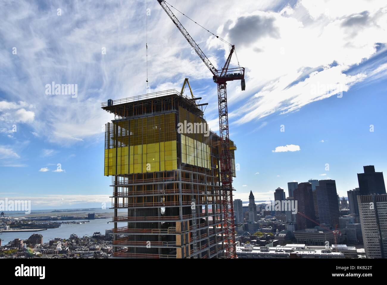 View of the Boston skyline seen from the Avalon North Station roof deck ...