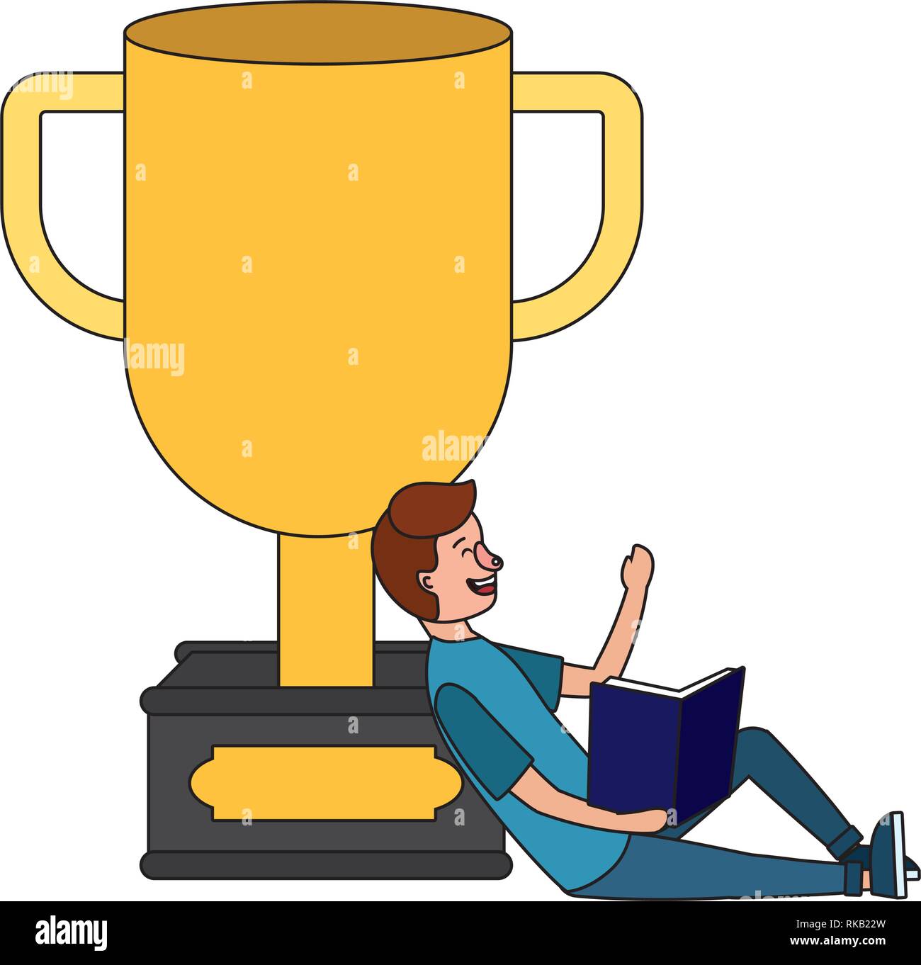 young man reading book over trophy cartoon vector illustration graphic ...
