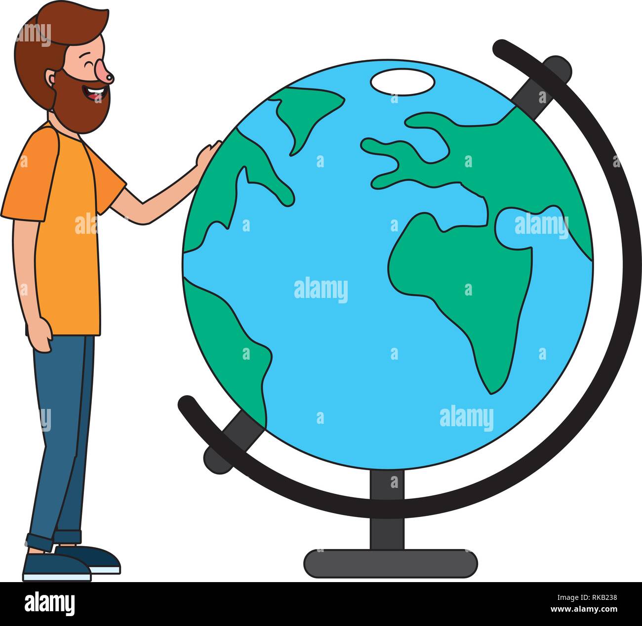 young man with world map cartoon vector illustration graphic design ...