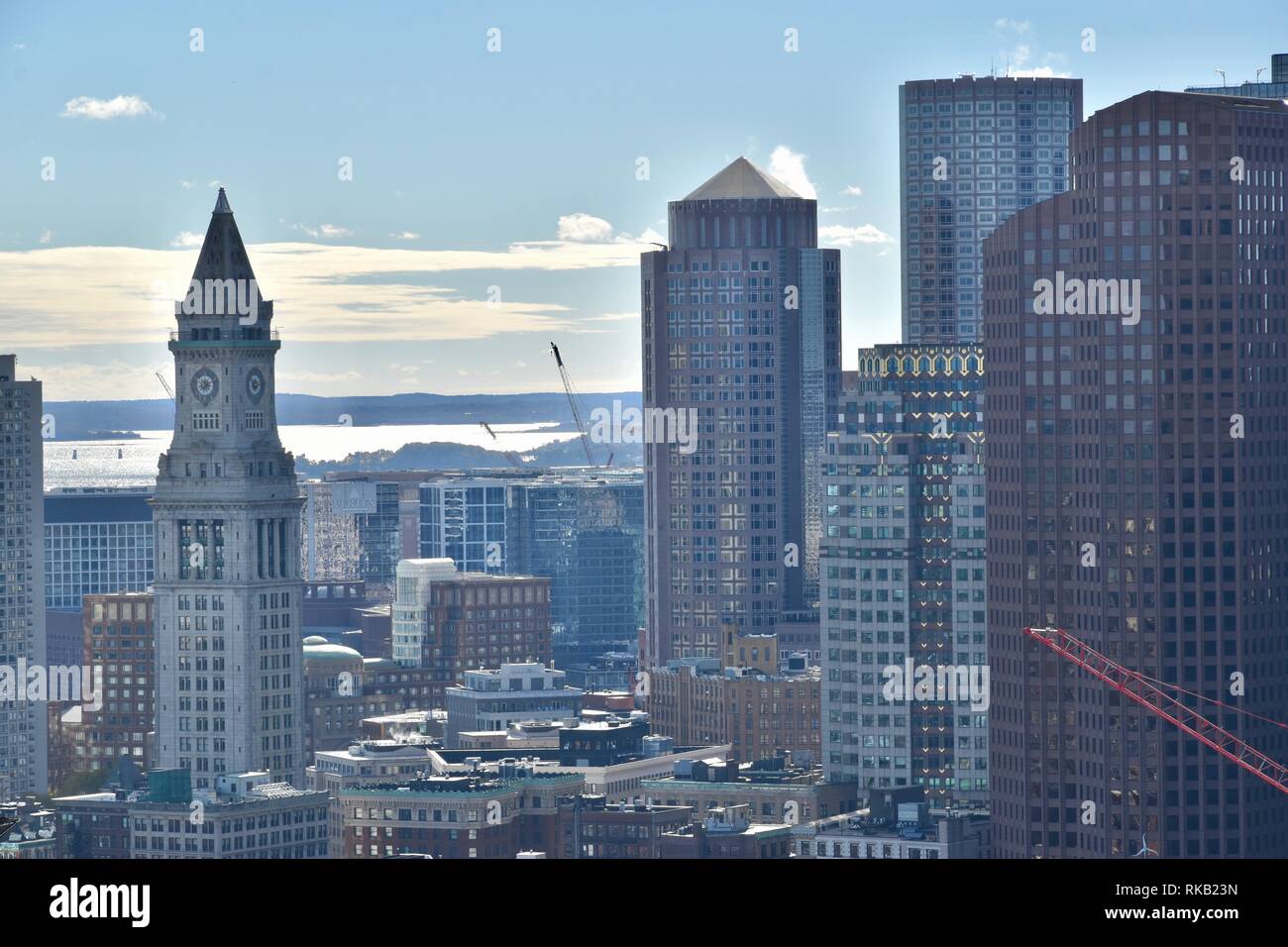 View of the Boston skyline seen from the Avalon North Station roof deck ...