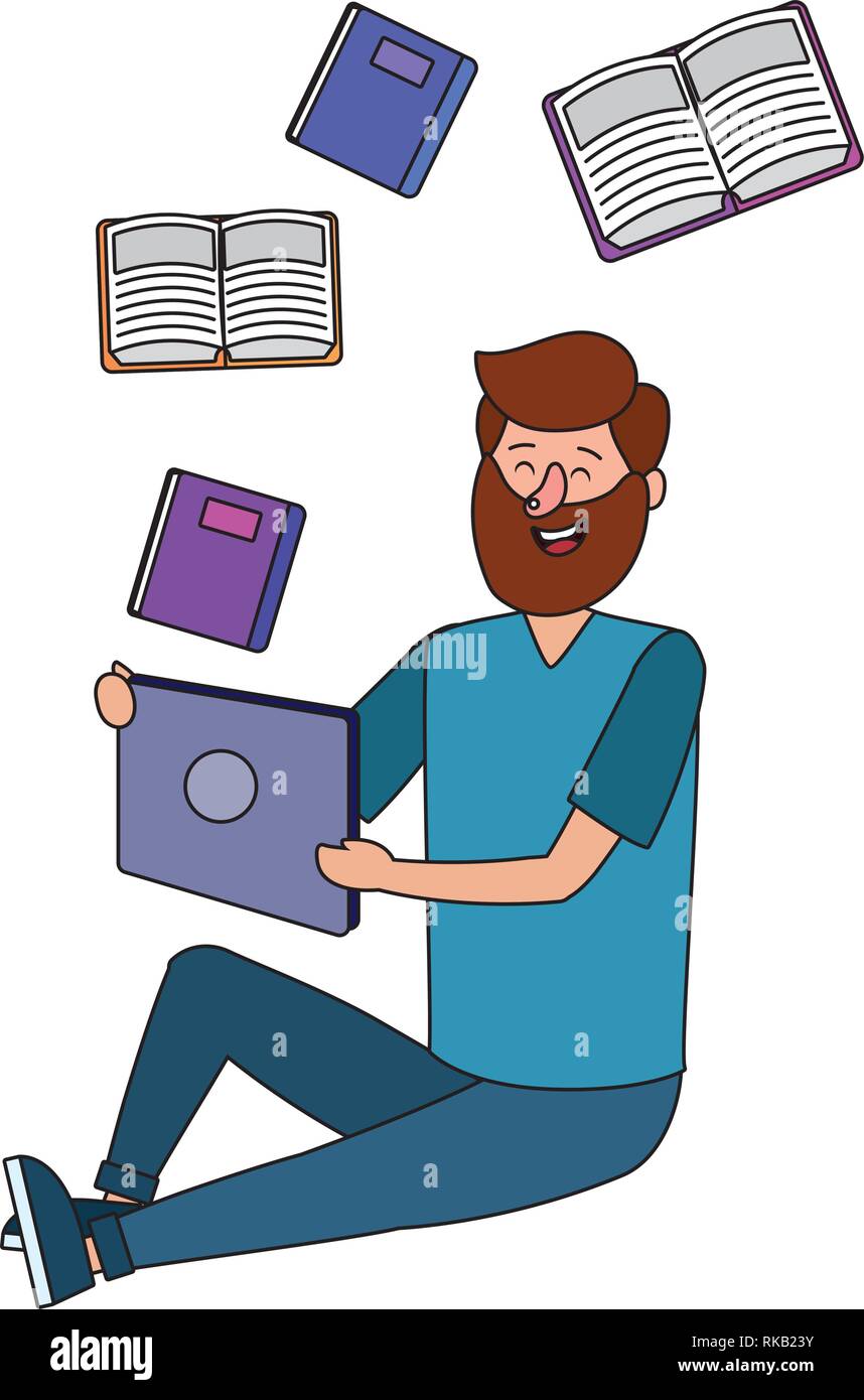 online education man with laptop cartoon vector illustration graphic ...