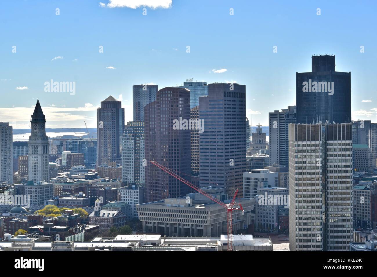 View of the Boston skyline seen from the Avalon North Station roof deck ...