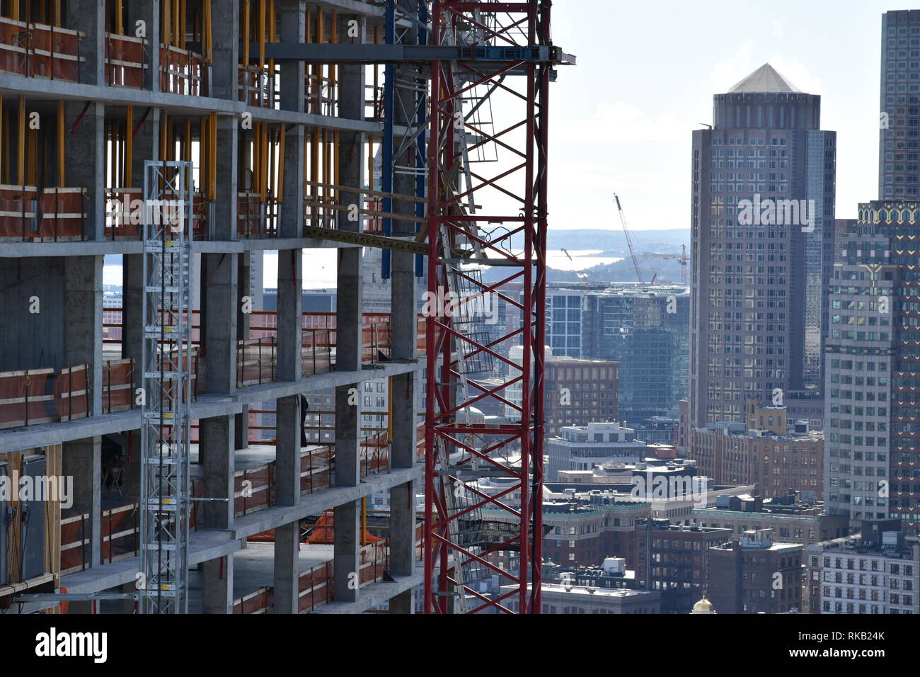 View of the Boston skyline seen from the Avalon North Station roof deck ...