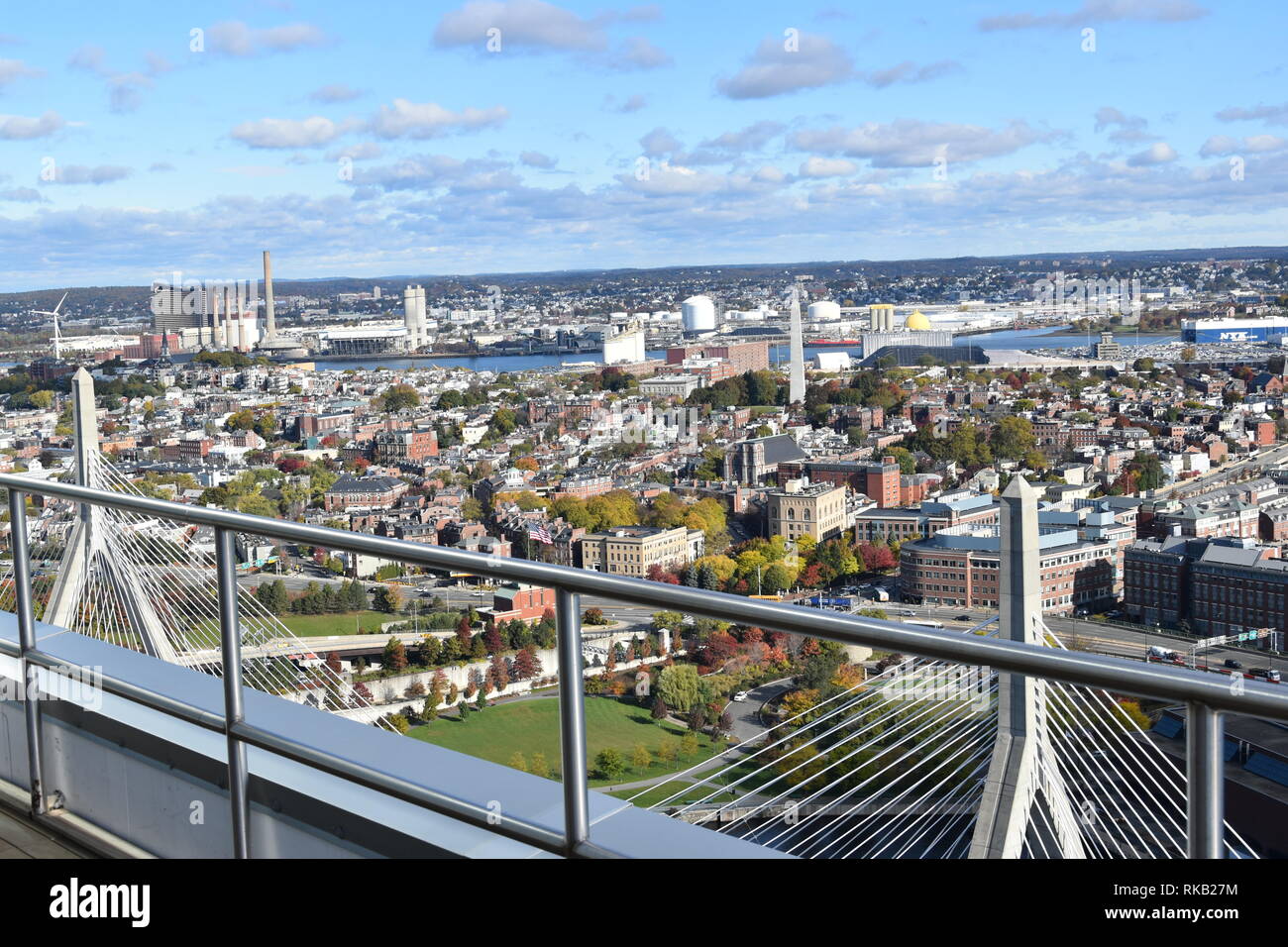 View of the Boston skyline seen from the Avalon North Station roof deck ...