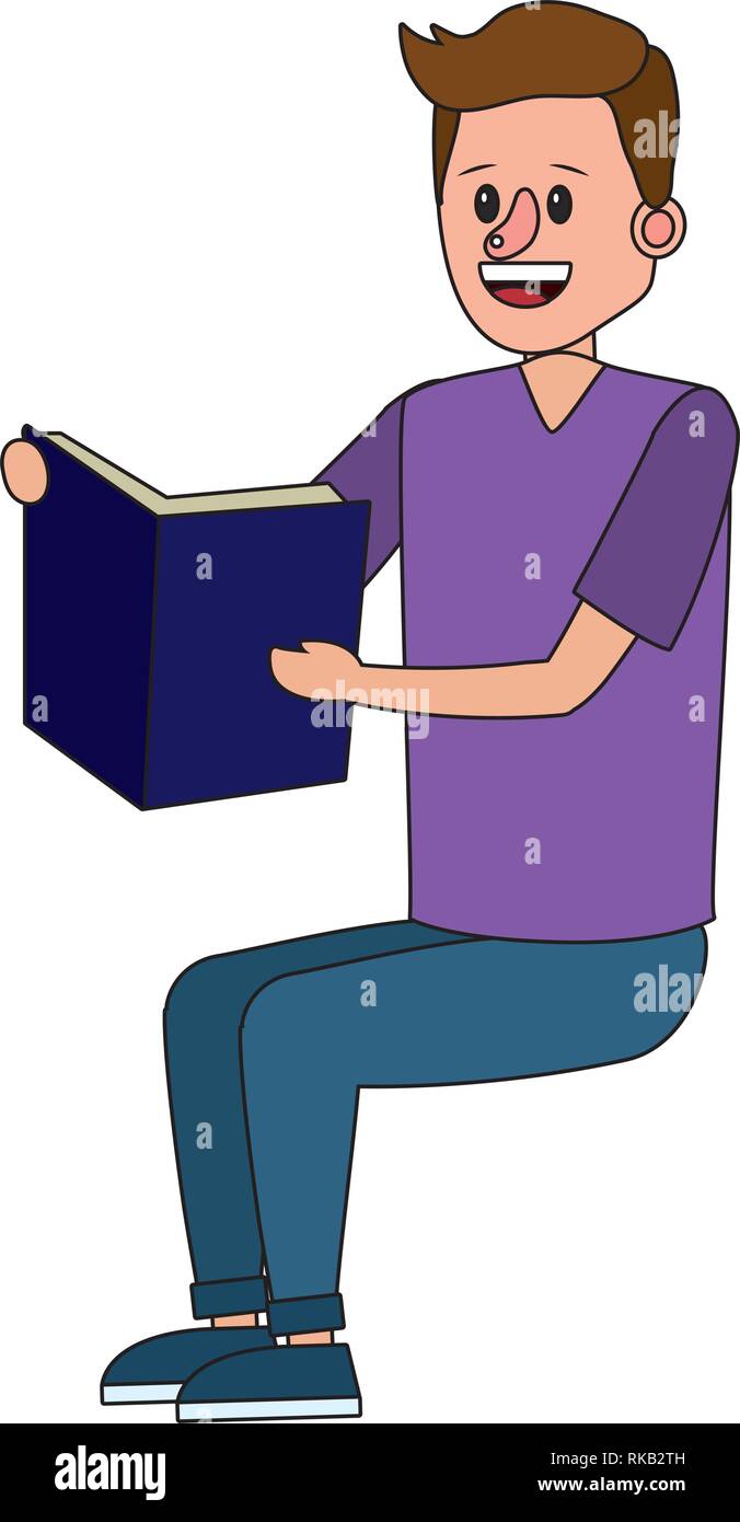education seated man reading book cartoon vector illustration graphic ...