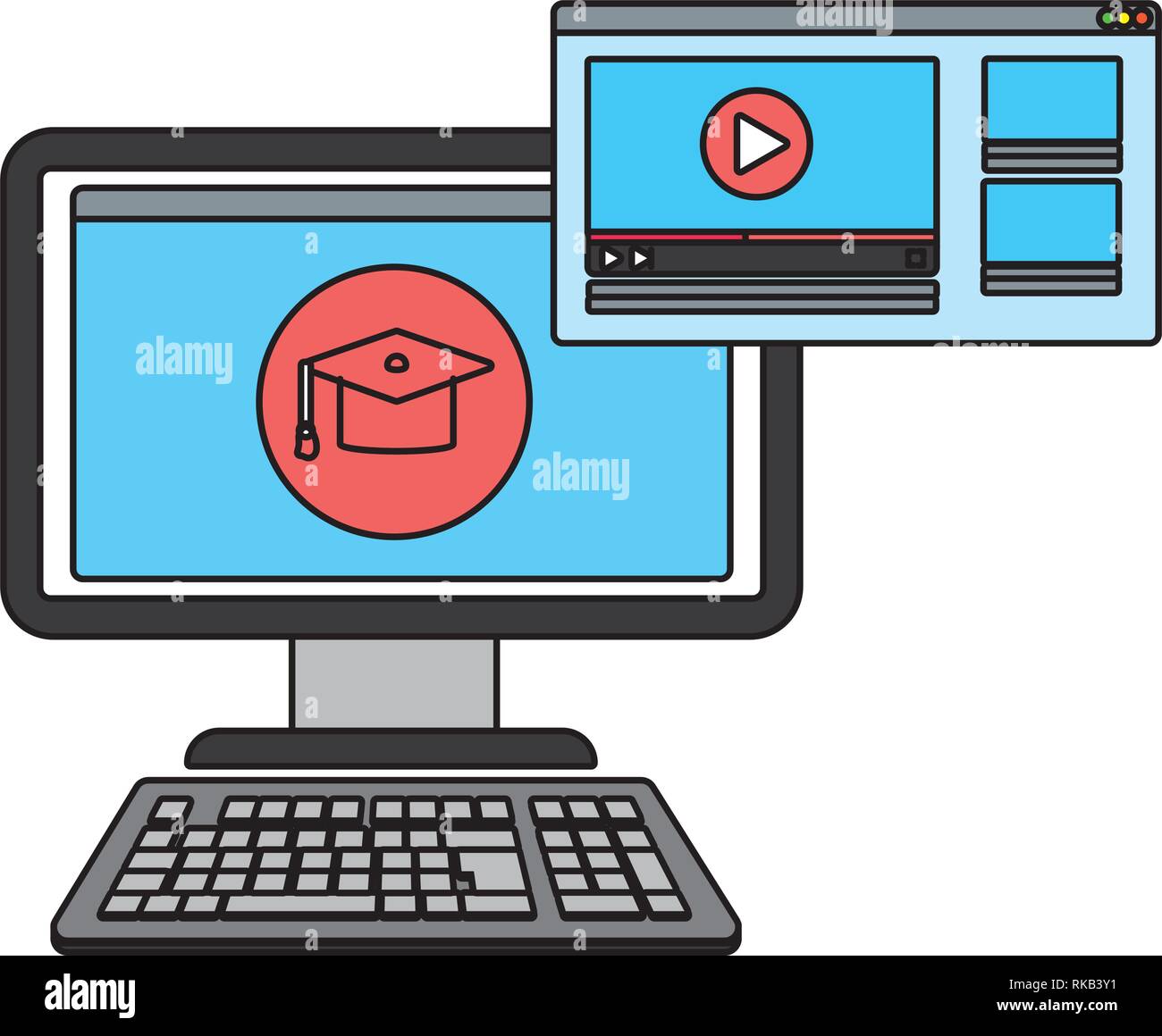 online education computer cartoon vector illustration graphic design ...