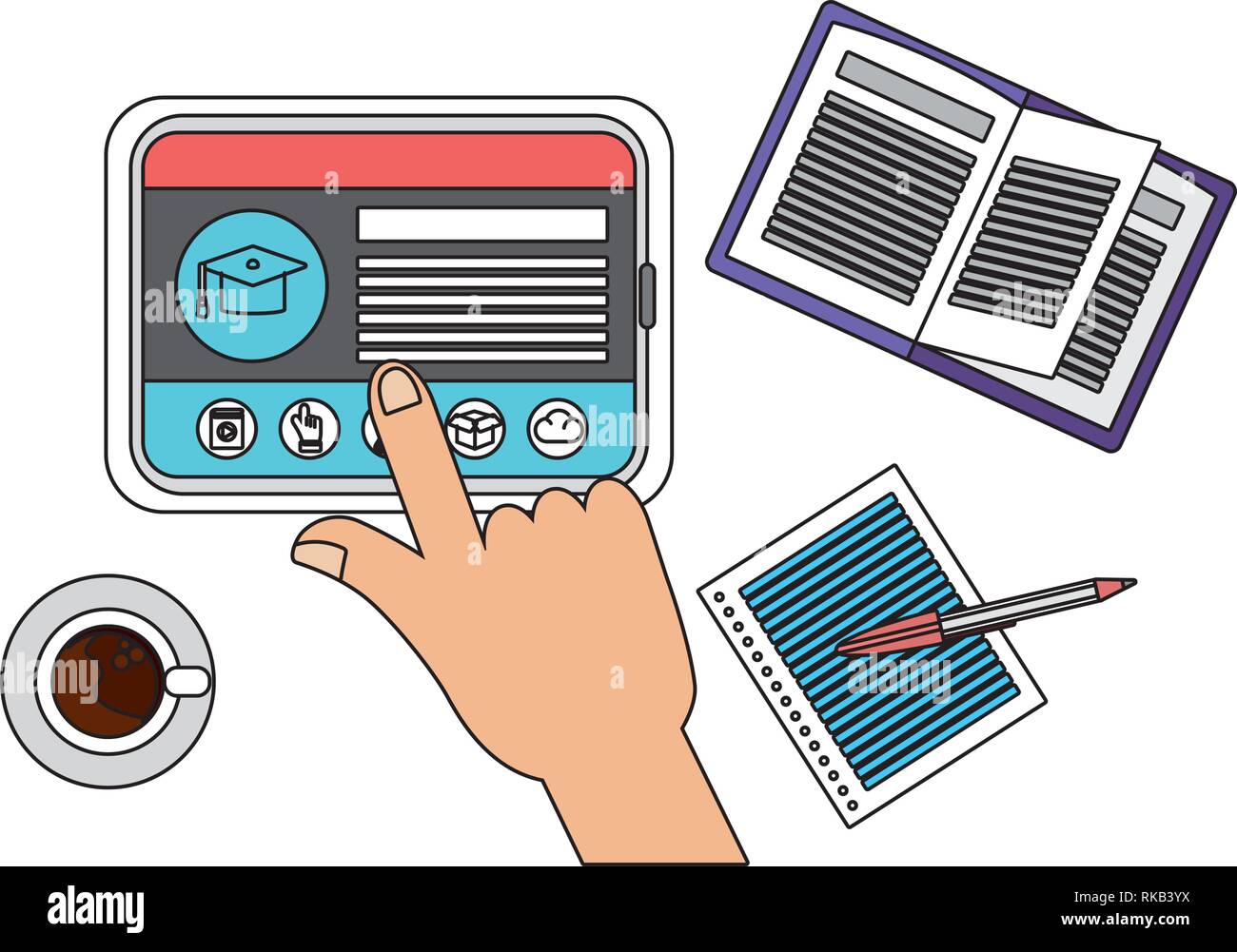 online education tablet device cartoon vector illustration graphic ...