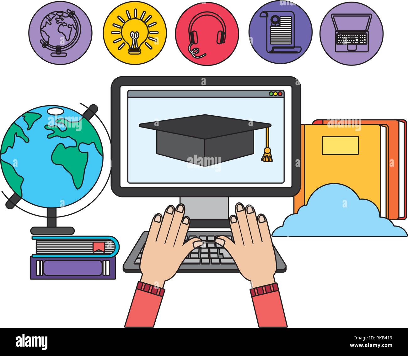 online education computer cartoon vector illustration graphic design ...