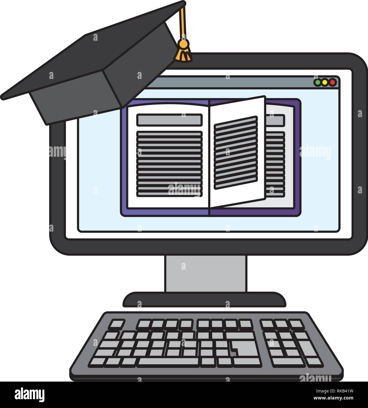 online education computer cartoon vector illustration graphic design ...