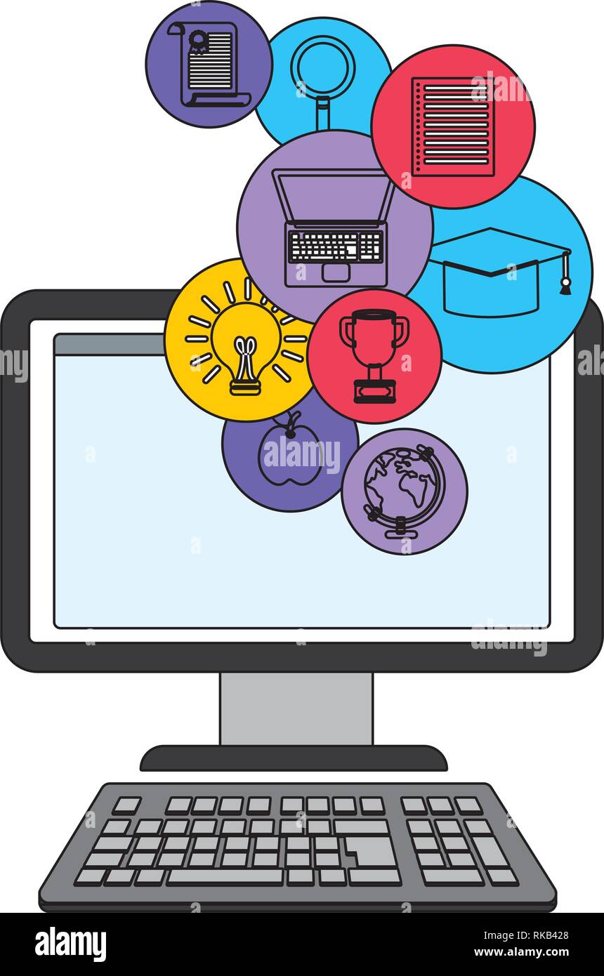 online education computer cartoon vector illustration graphic design ...