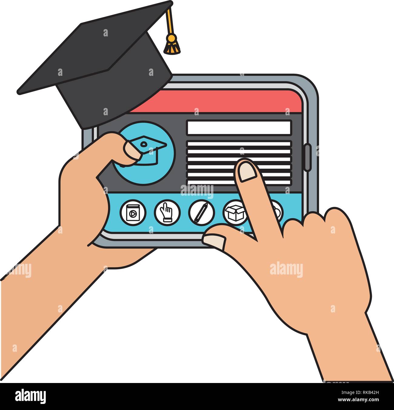 online education tablet device cartoon vector illustration graphic ...