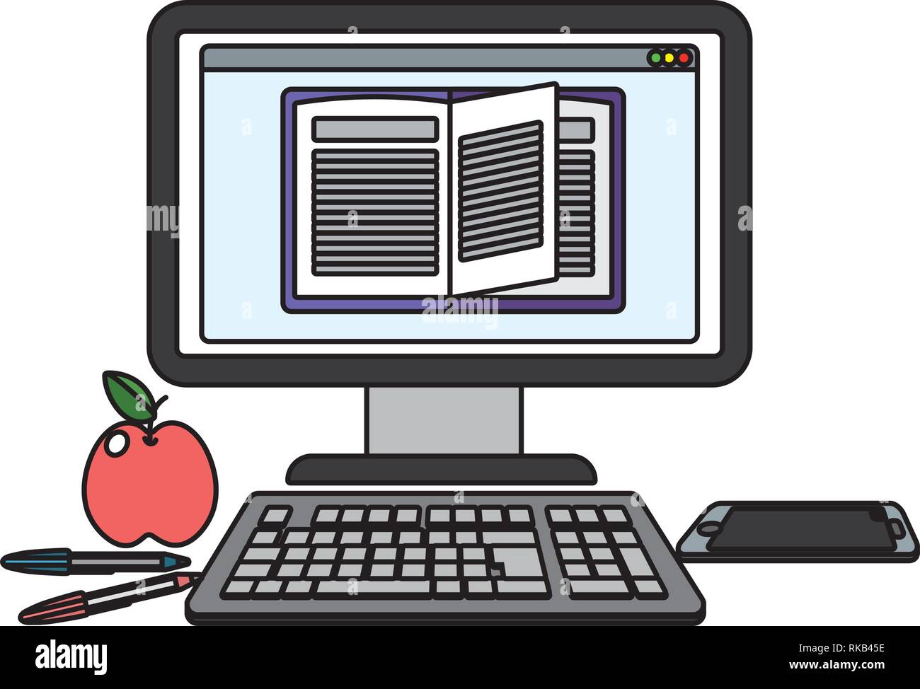 online education computer cartoon vector illustration graphic design ...