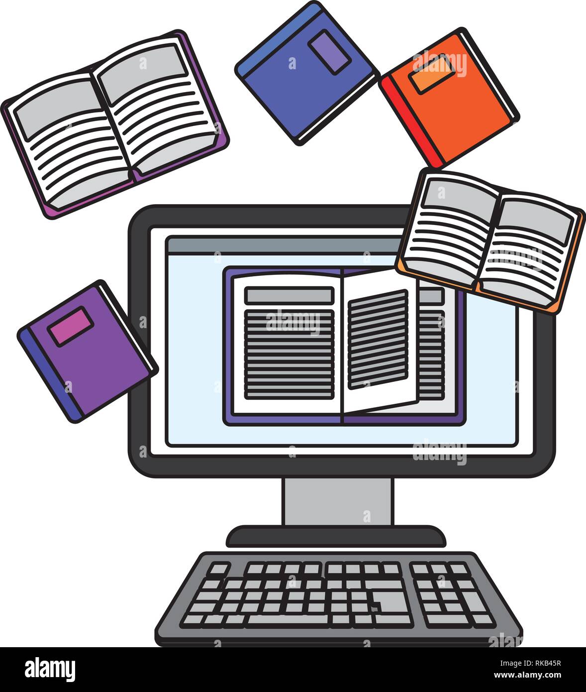 online education computer cartoon vector illustration graphic design ...