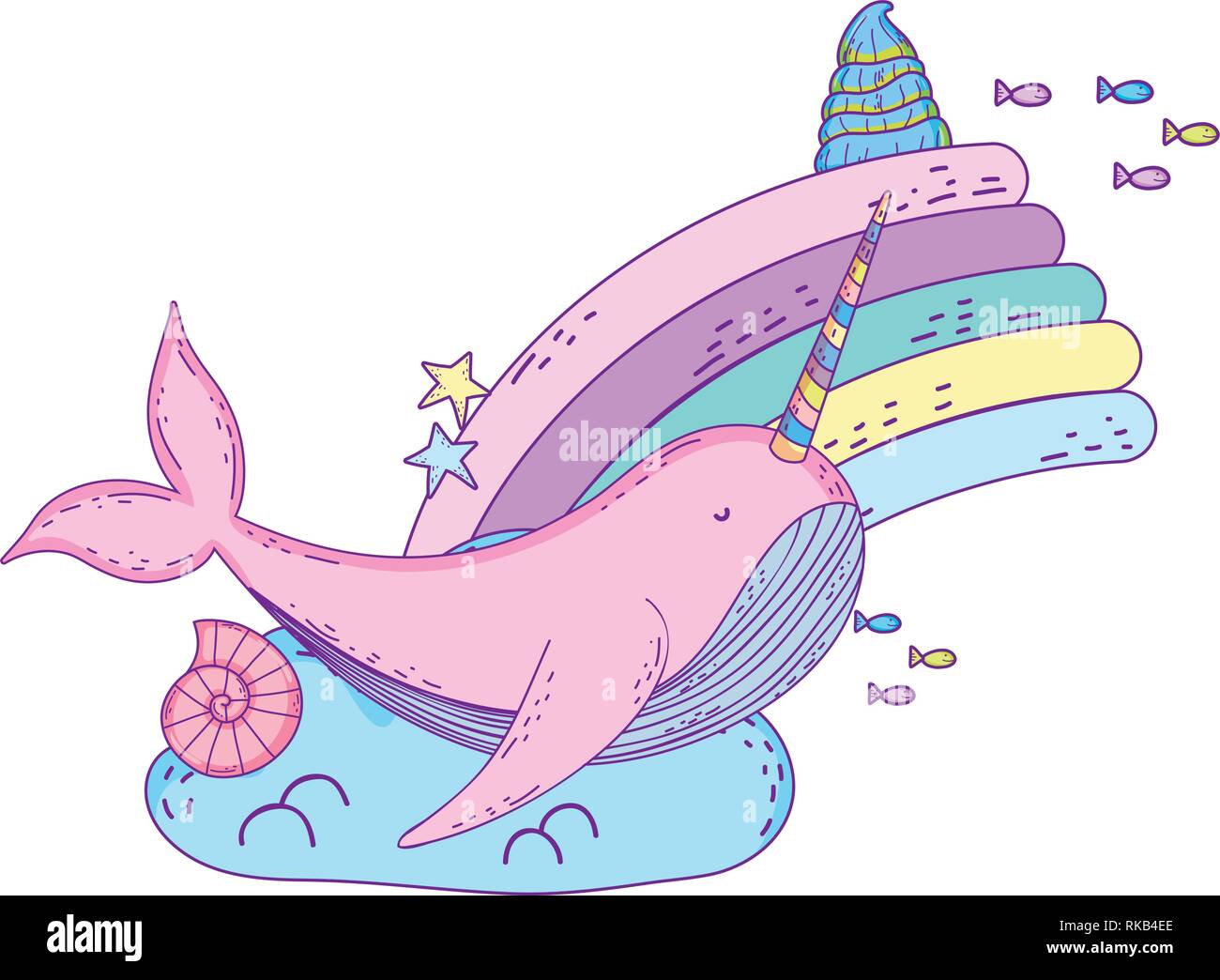 cute narval with rainbow vector illustration design Stock Vector Image ...
