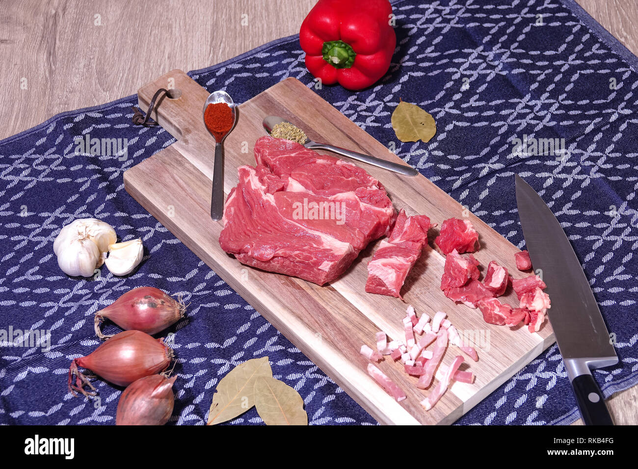 Goulash or beef stew ingredients ready for cooking. Photographed for a ...