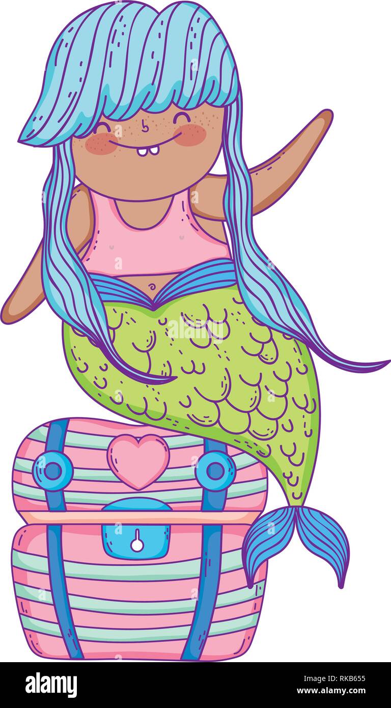 beautiful mermaid with treasure chest vector illustration design Stock ...