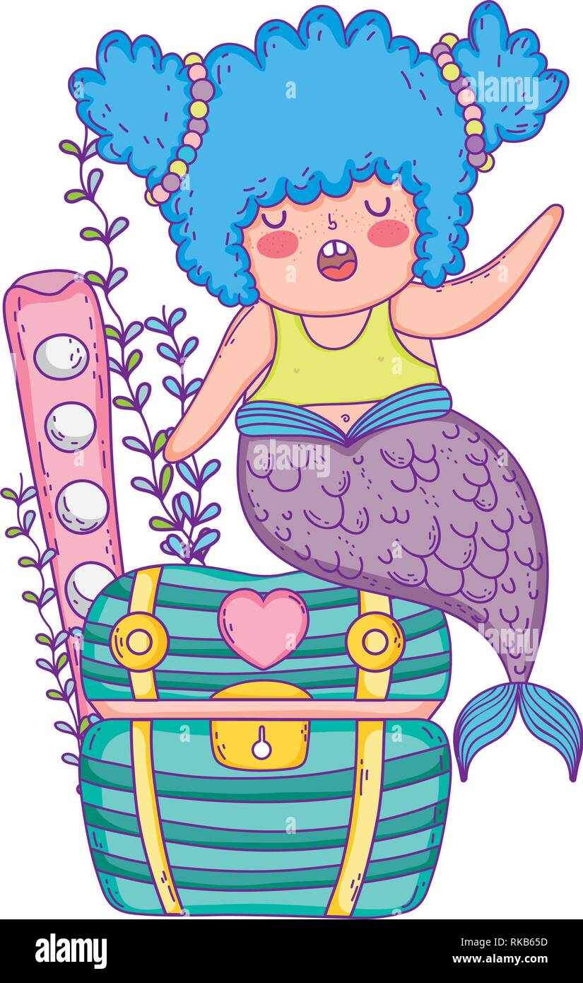 beautiful mermaid with treasure chest vector illustration design Stock ...