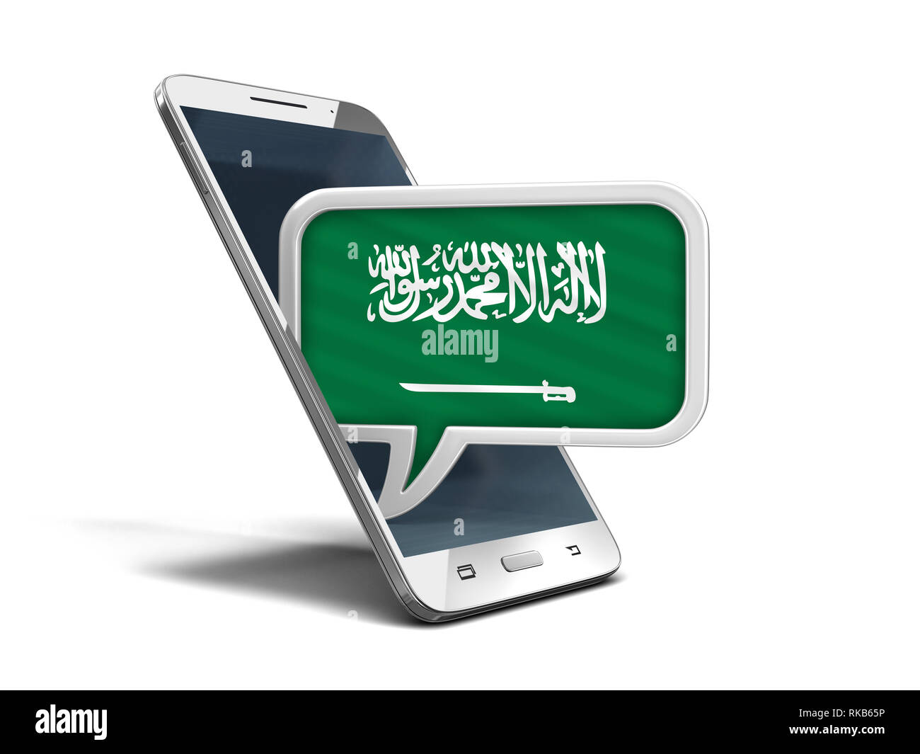 Touchscreen smartphone and Speech bubble with flag. Image with clipping ...