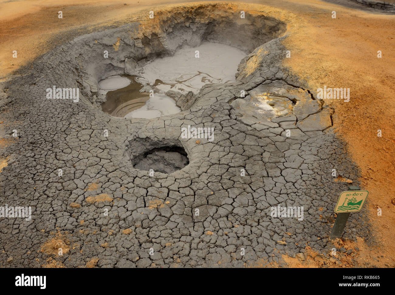 Boiling mud pots at Namafjall, a popular tourist spot in Iceland Stock ...