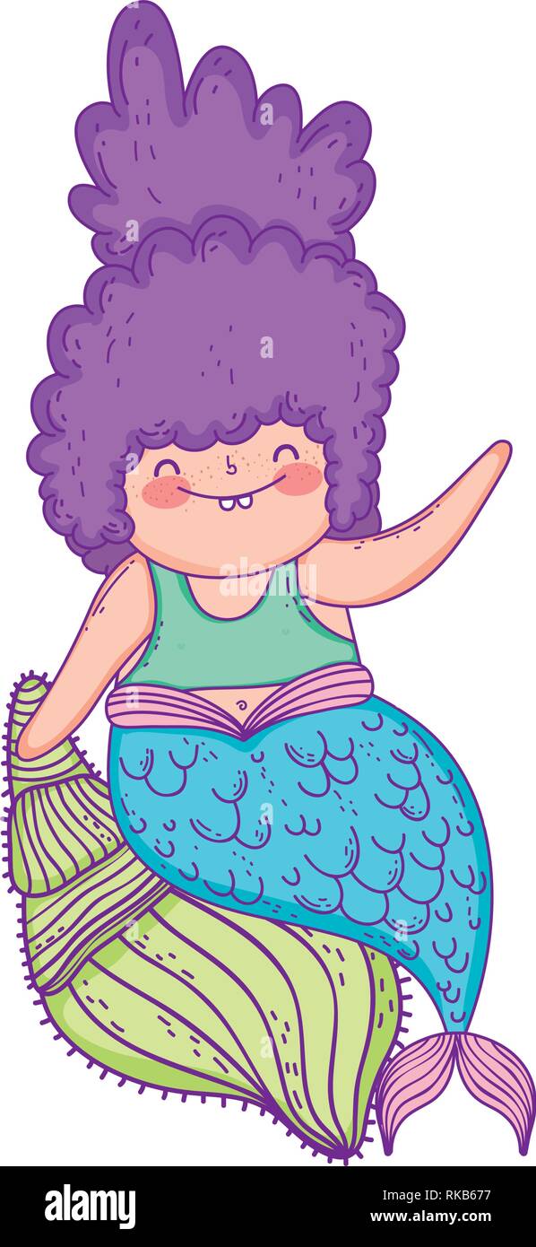 beautiful mermaid sitting in shell fairytale character vector ...