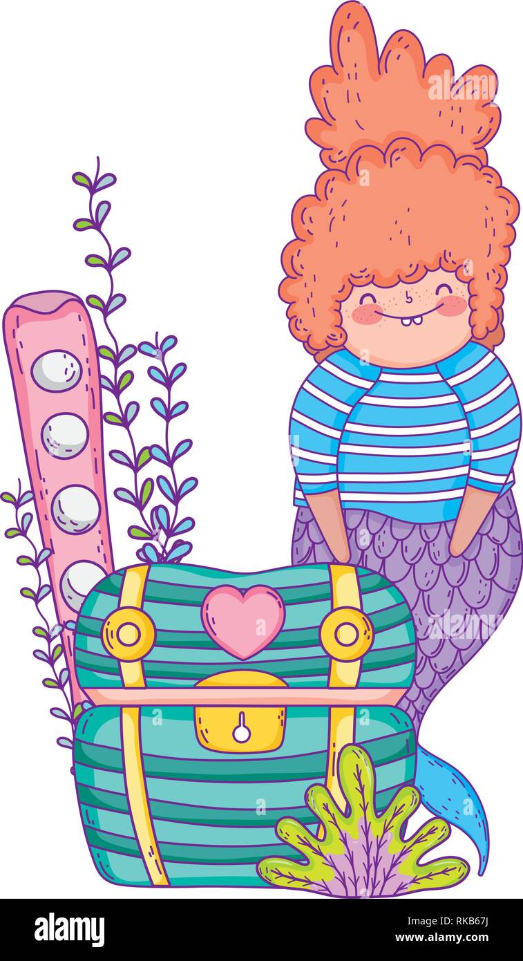 beautiful mermaid with treasure chest vector illustration design Stock ...