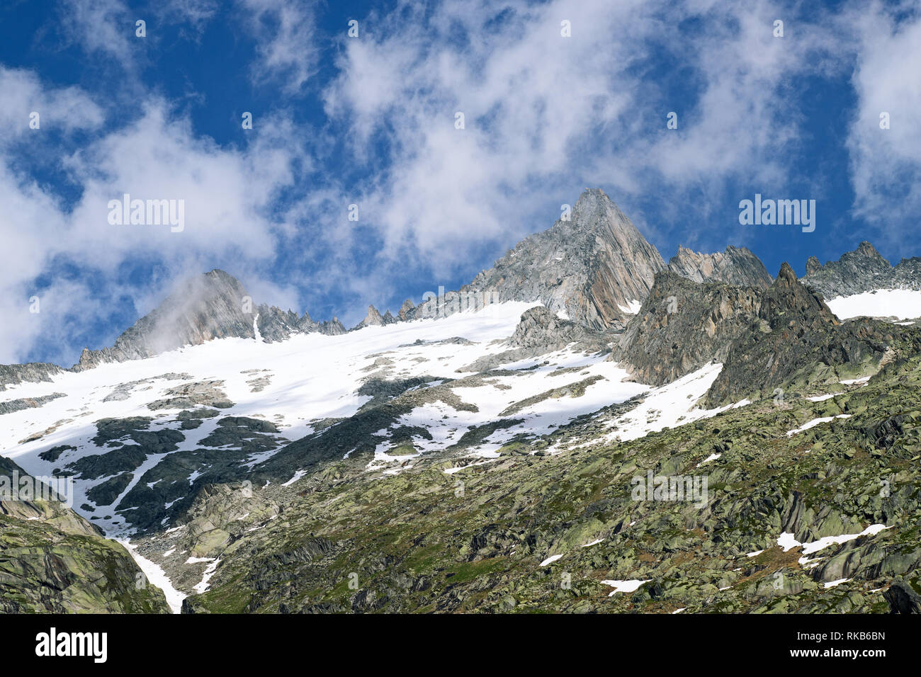 Rhone glacier, source of Rhone river, melting and retreating due to ...