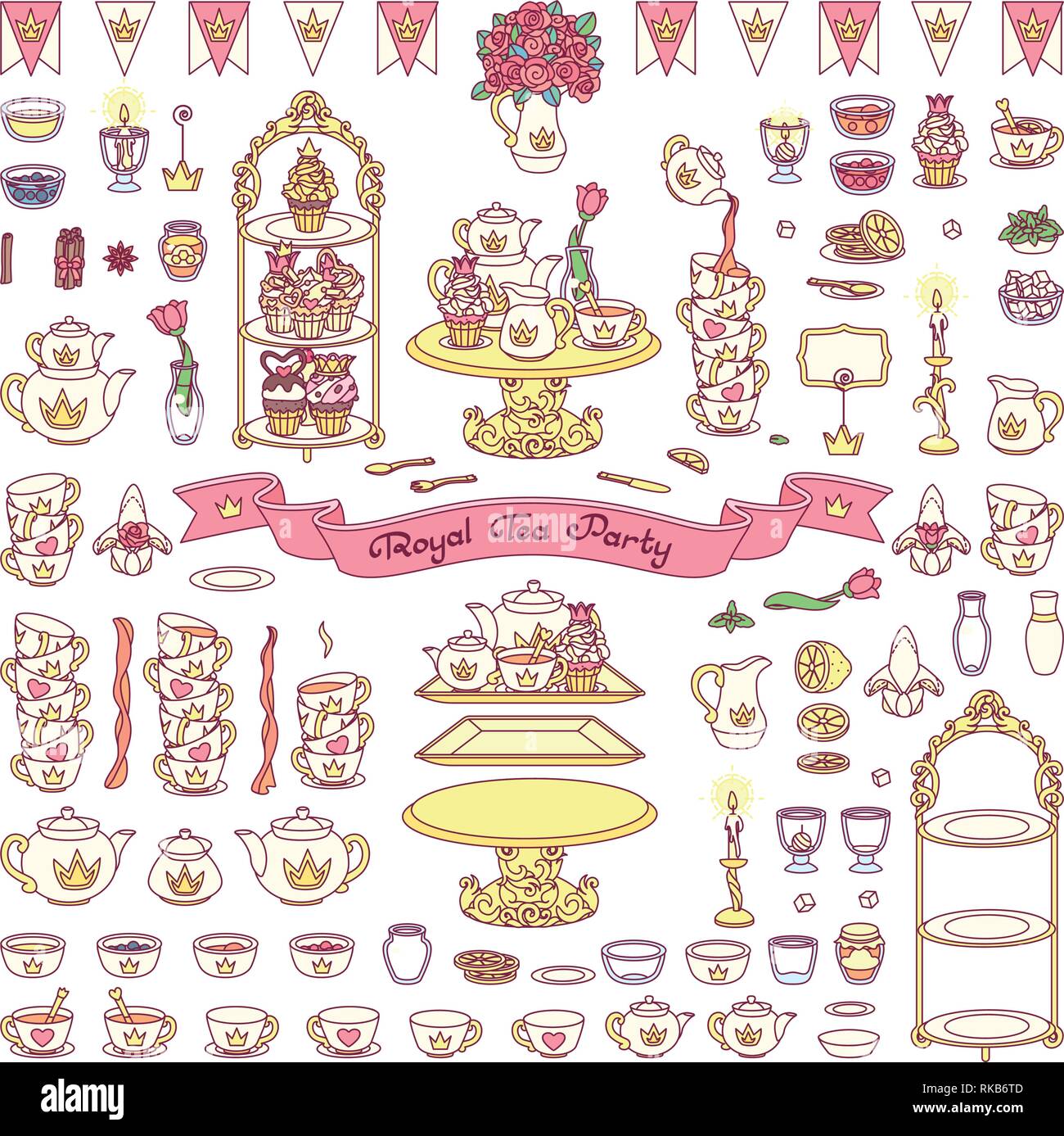 vector Royal dishes, tableware tea party concept Stock Vector Image ...