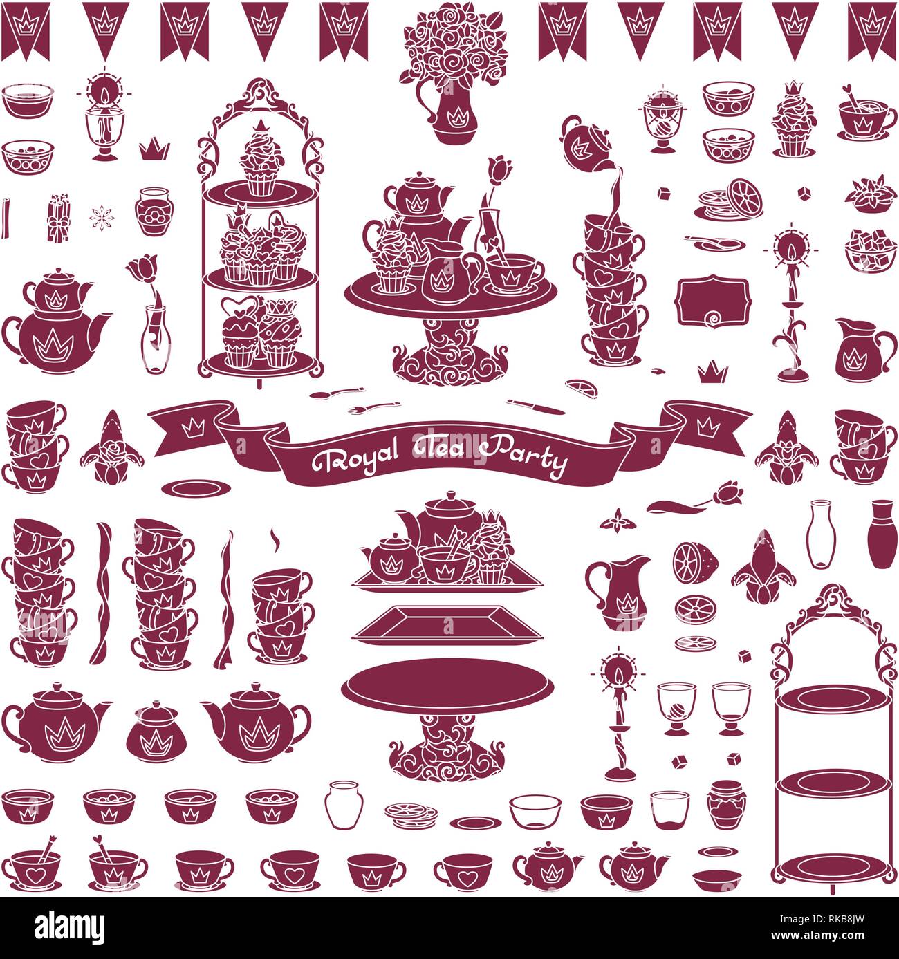 vector Royal dishes, tableware tea party concept Stock Vector Image ...