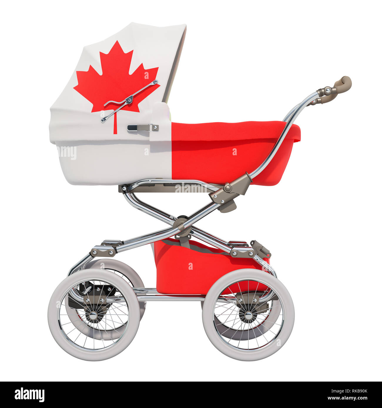 Baby stroller with Canadian flag texture, 3D rendering isolated on ...