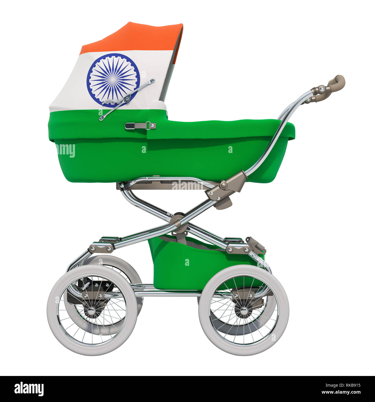 Baby stroller with Indian flag texture, 3D rendering isolated on white ...