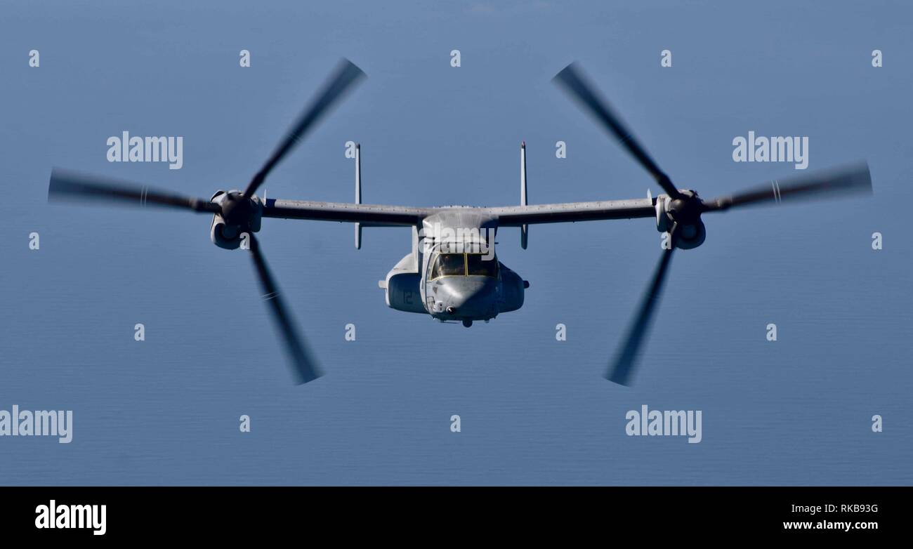 An MV-22 Osprey with the 22nd Marine Expeditionary Unit transports ...