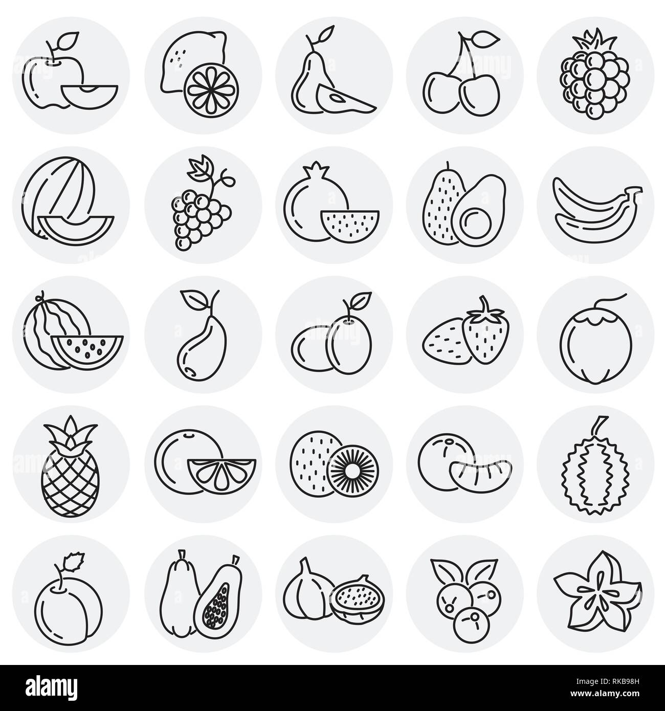 Fruit icons set on circles background for graphic and web design ...