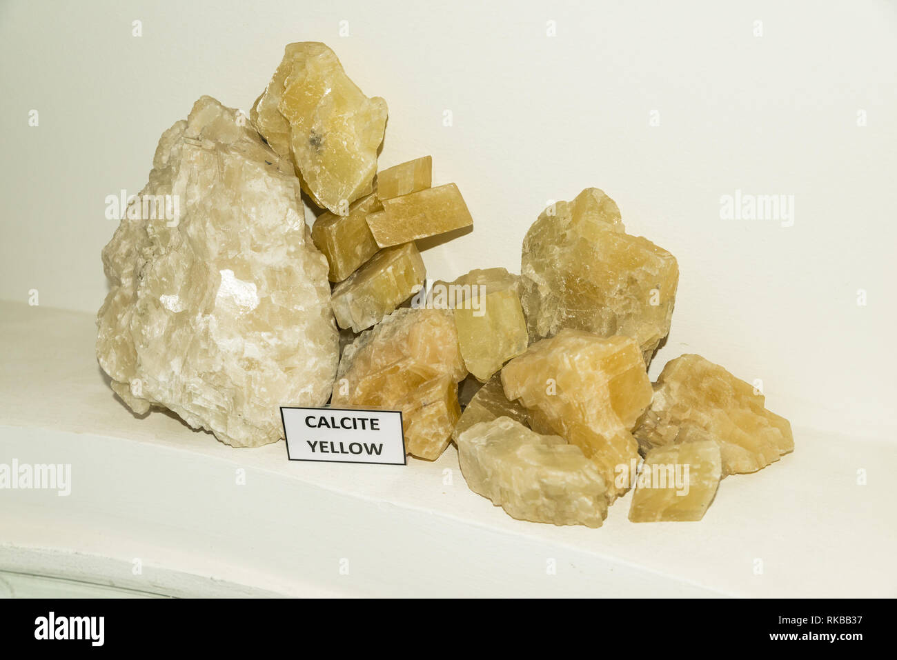 Yellow calcite on exhibition at Sapphire museum, Sri Lanka Stock Photo ...