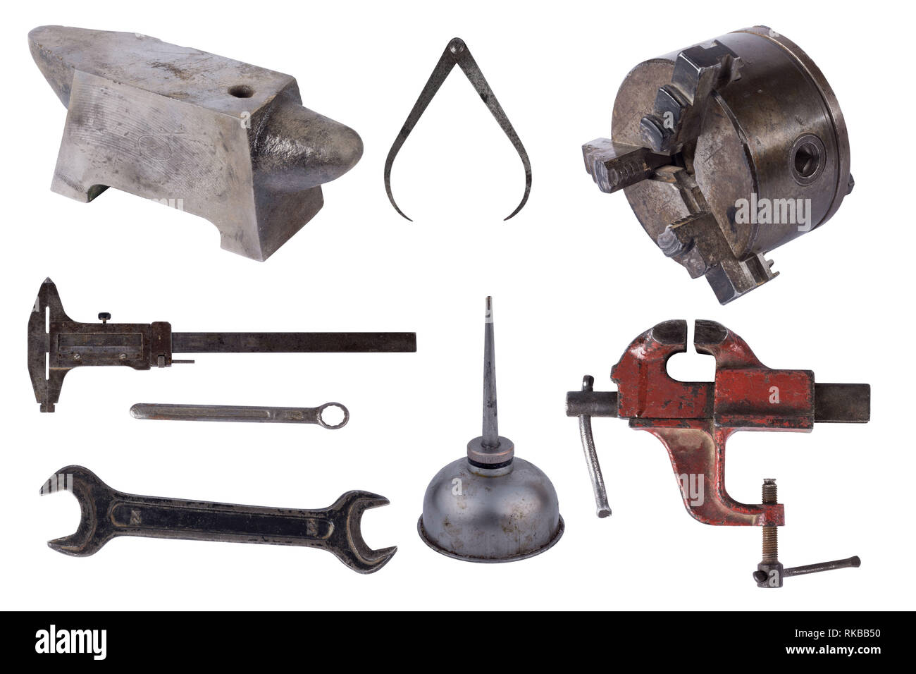 vintage tools set isolated over white background Stock Photo - Alamy
