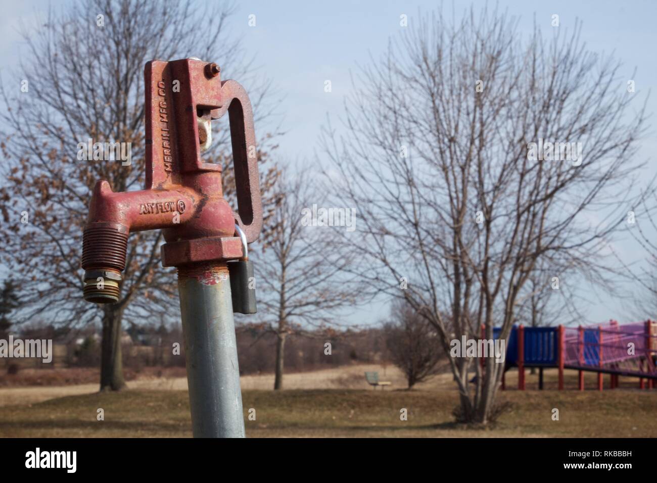 Warminster, Pennsylvania, USA - February 6, 2019: Water fountain at a ...