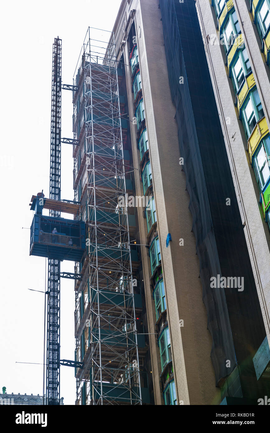 Elevator in a construction of a modern skyscraper in Manhattan in New ...