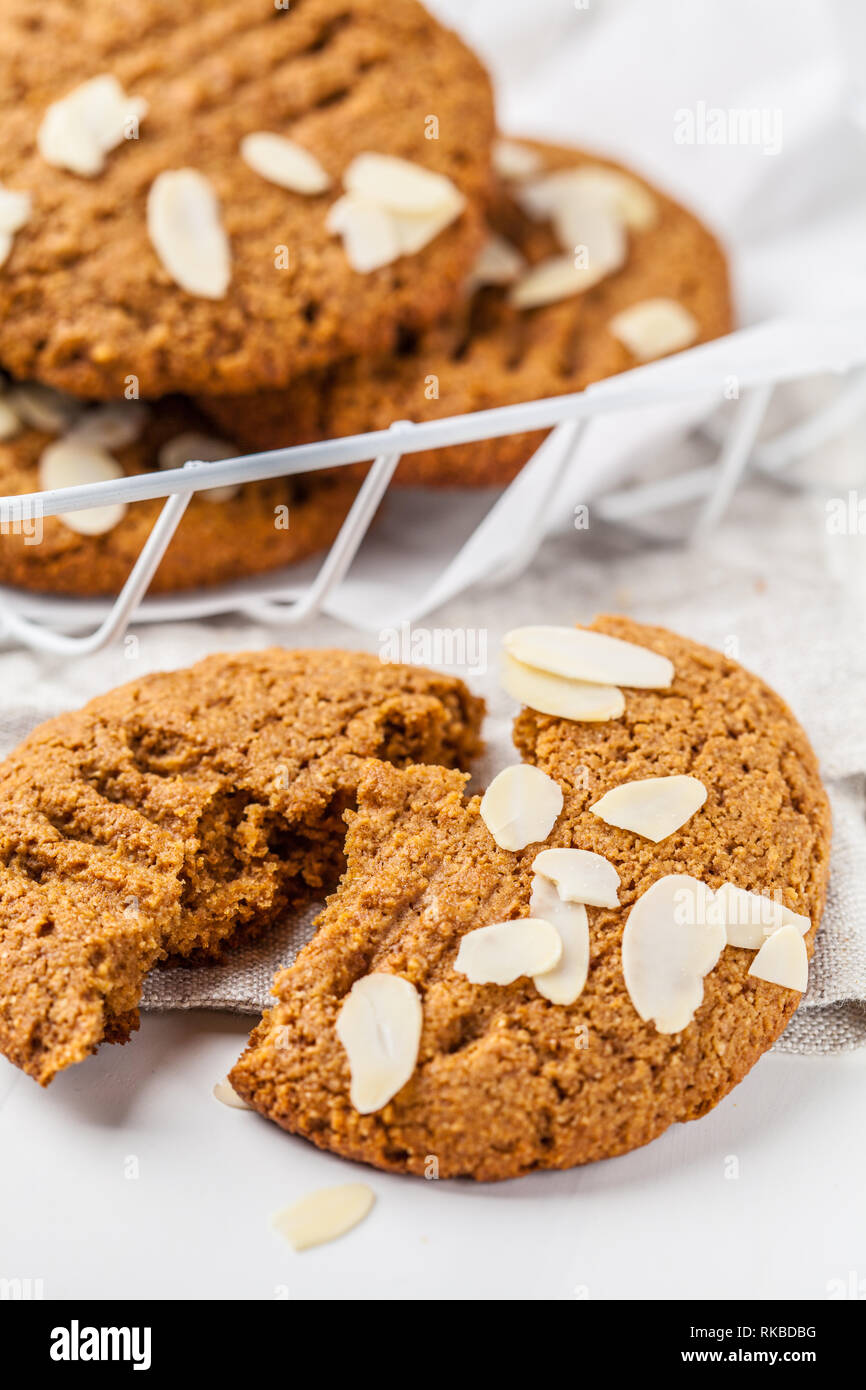 Homemade almond cookies on a white background. Healthy vegan dessert ...