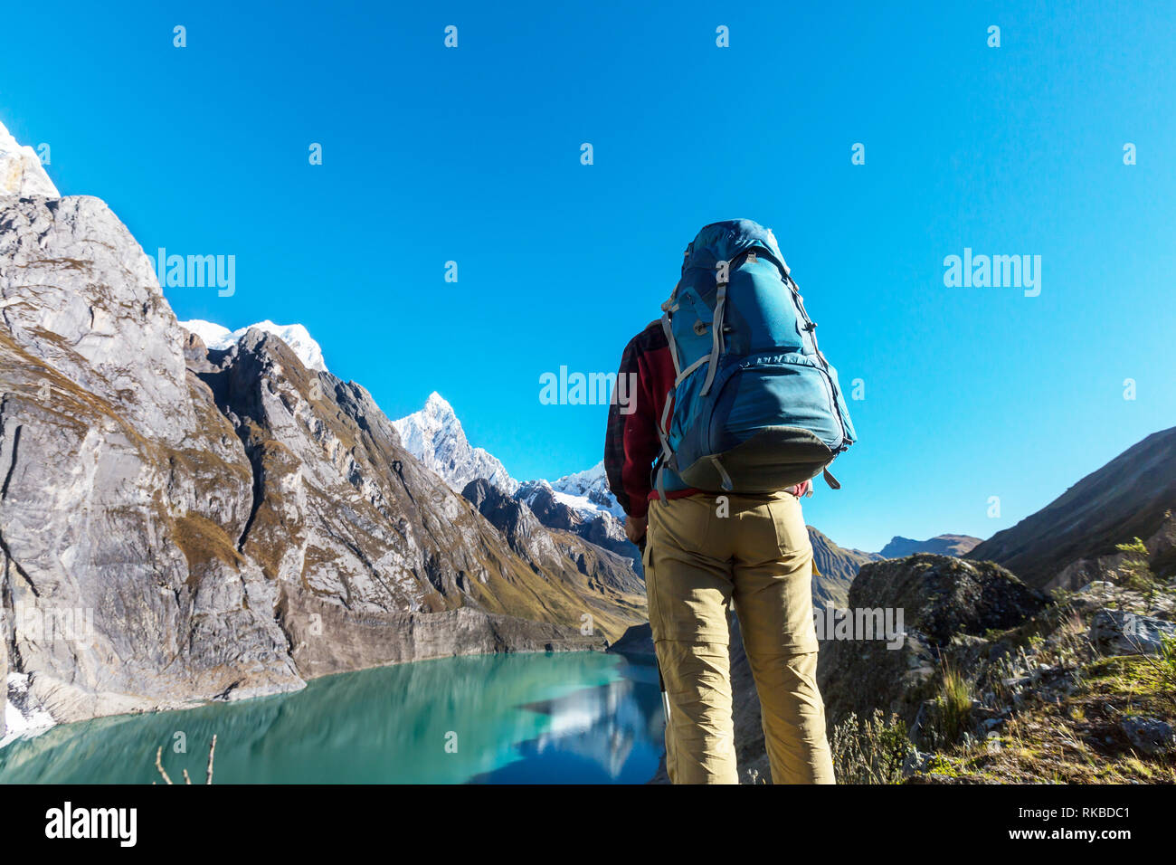 Hiking scene in Cordillera mountains, Peru Stock Photo - Alamy
