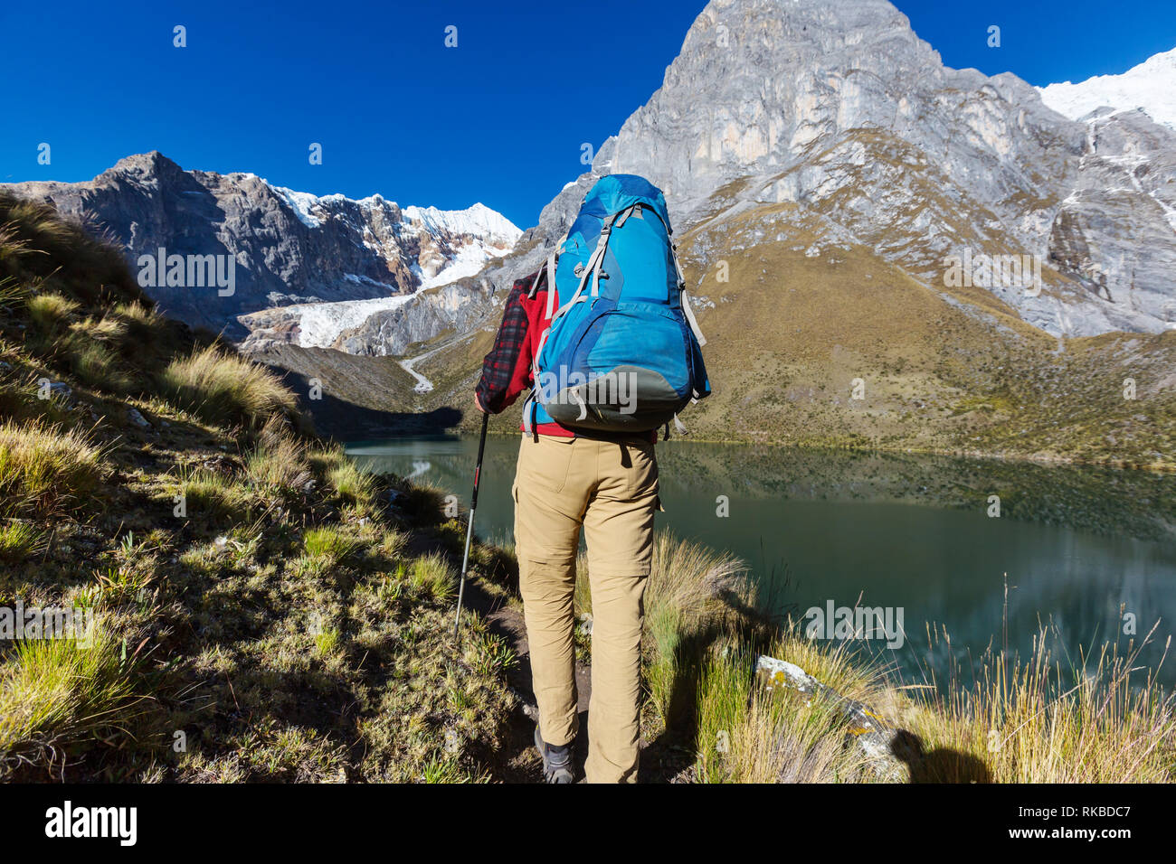 Hiking scene in Cordillera mountains, Peru Stock Photo - Alamy