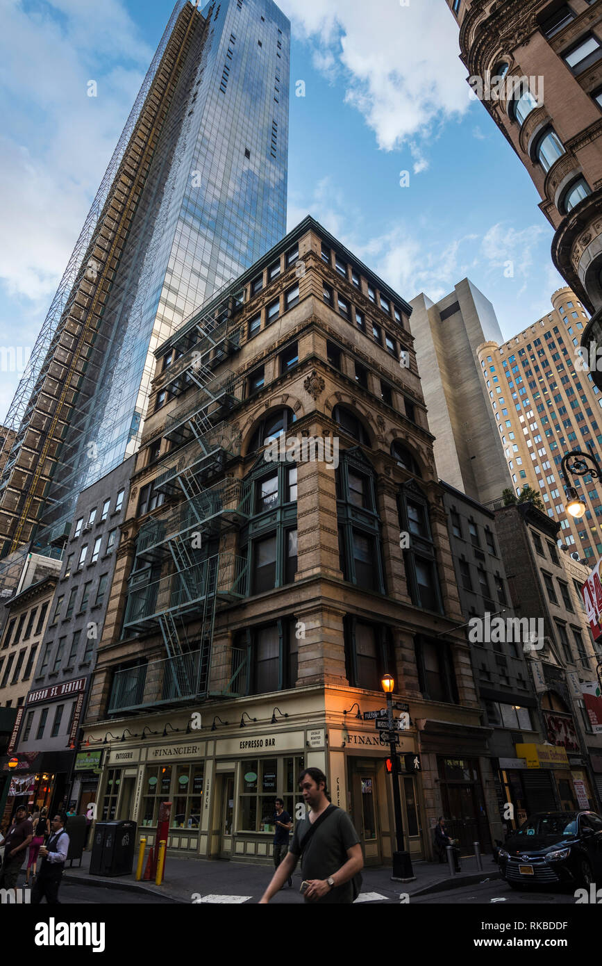 New York City, USA - July 27, 2018: Fulton Street with people around ...
